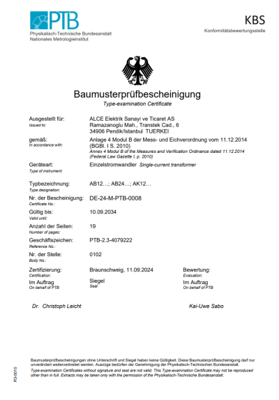 Alce received a Certificate of Compliance with the German Calibration ...